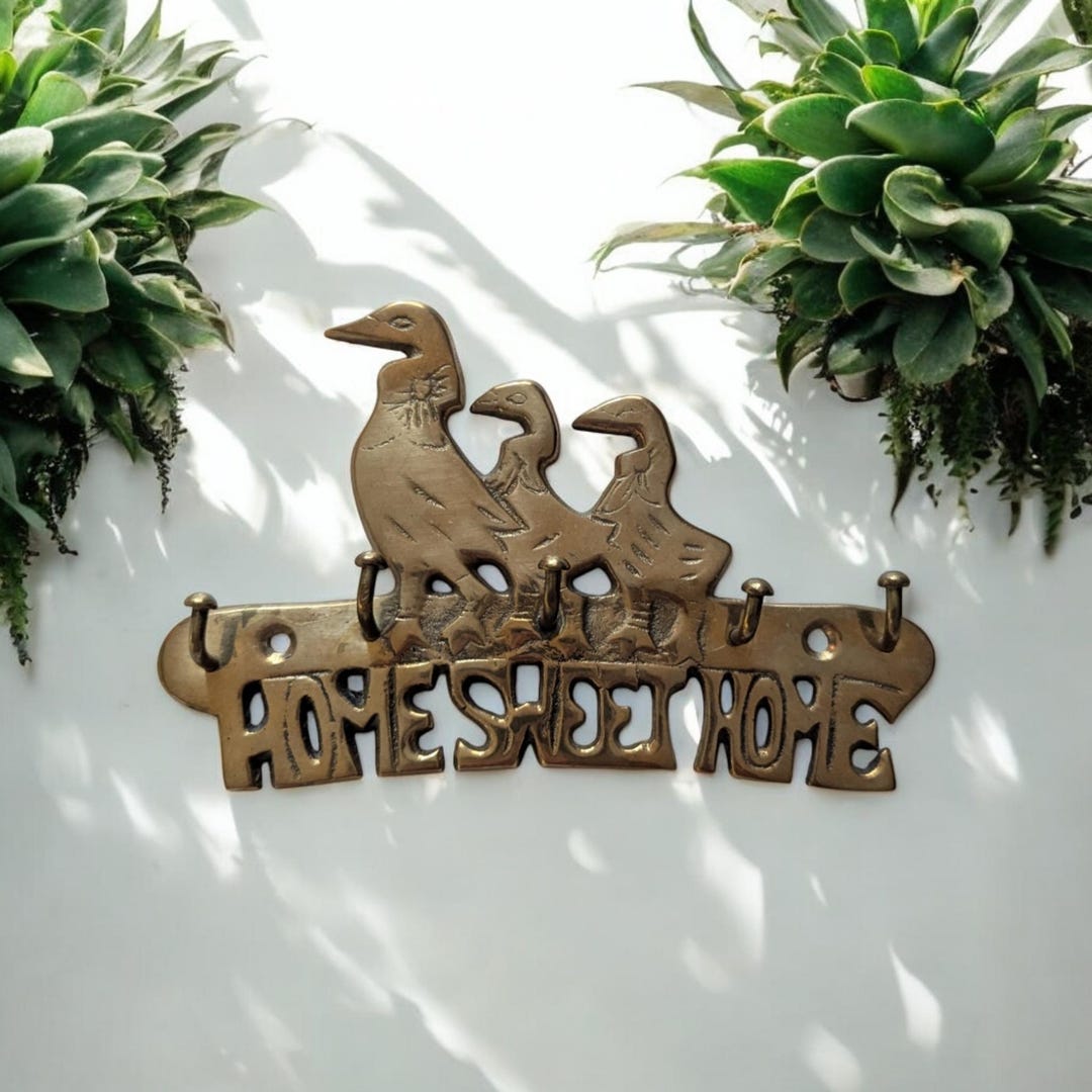 Vintage Brass Duck Key Holder / Boho Home Decor / Vintage 5 Hook Wall ...