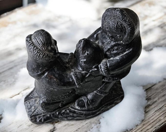 Vintage A Wolf Original Inuit Couple With Seal Sculpture Figure Made in ...