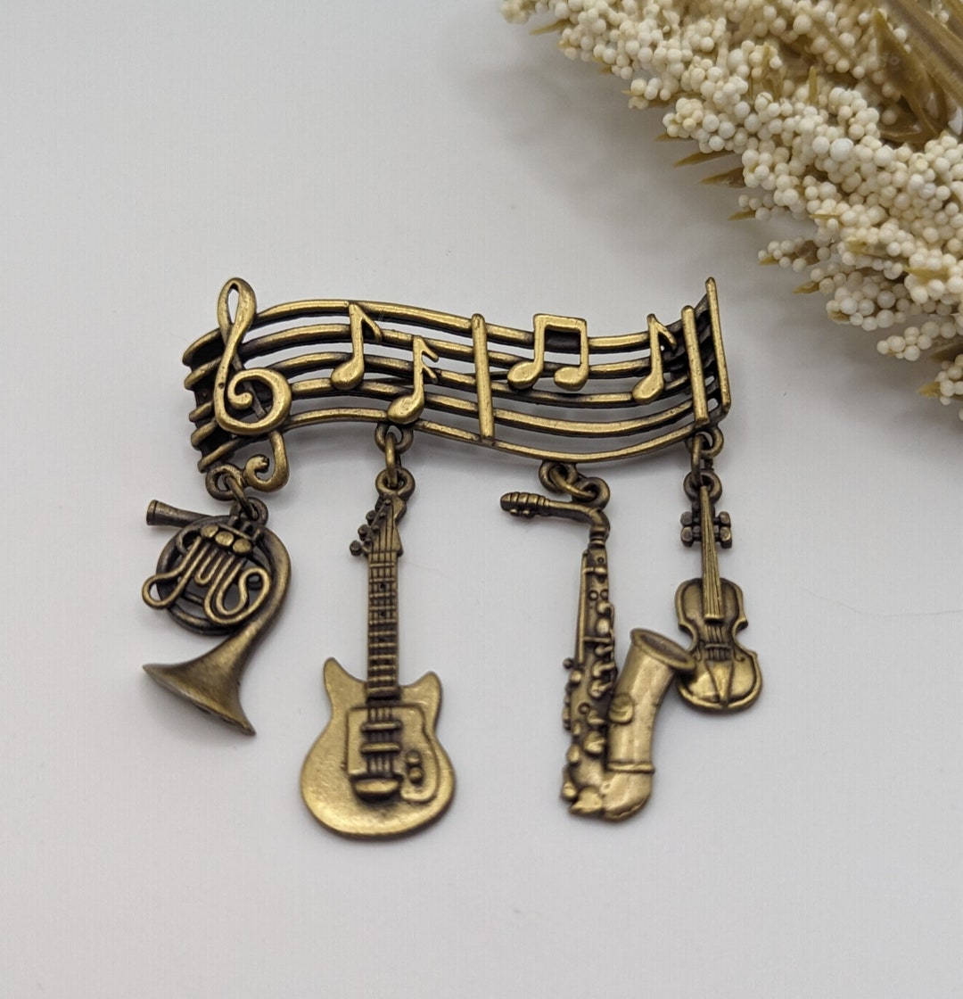 JJ Jonette Music Note and Dangling Instrument Brooch Pin / Musical ...