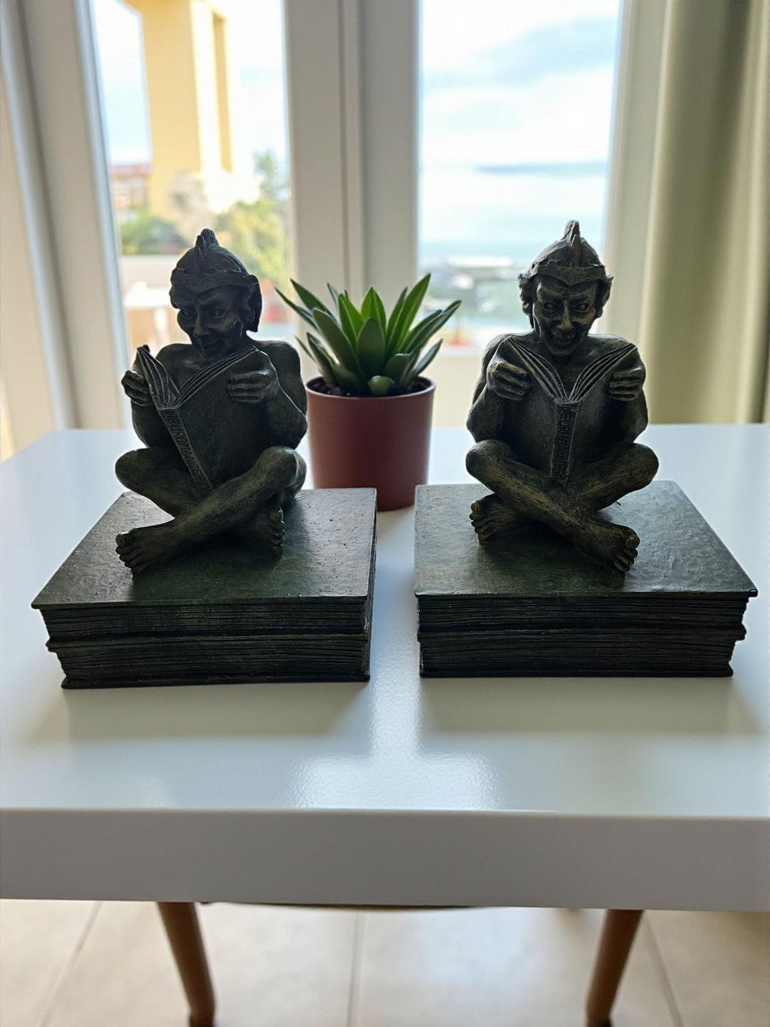 Set of 2 Necromancer Goblin Bookends – Green Fantasy Gothic Library ...