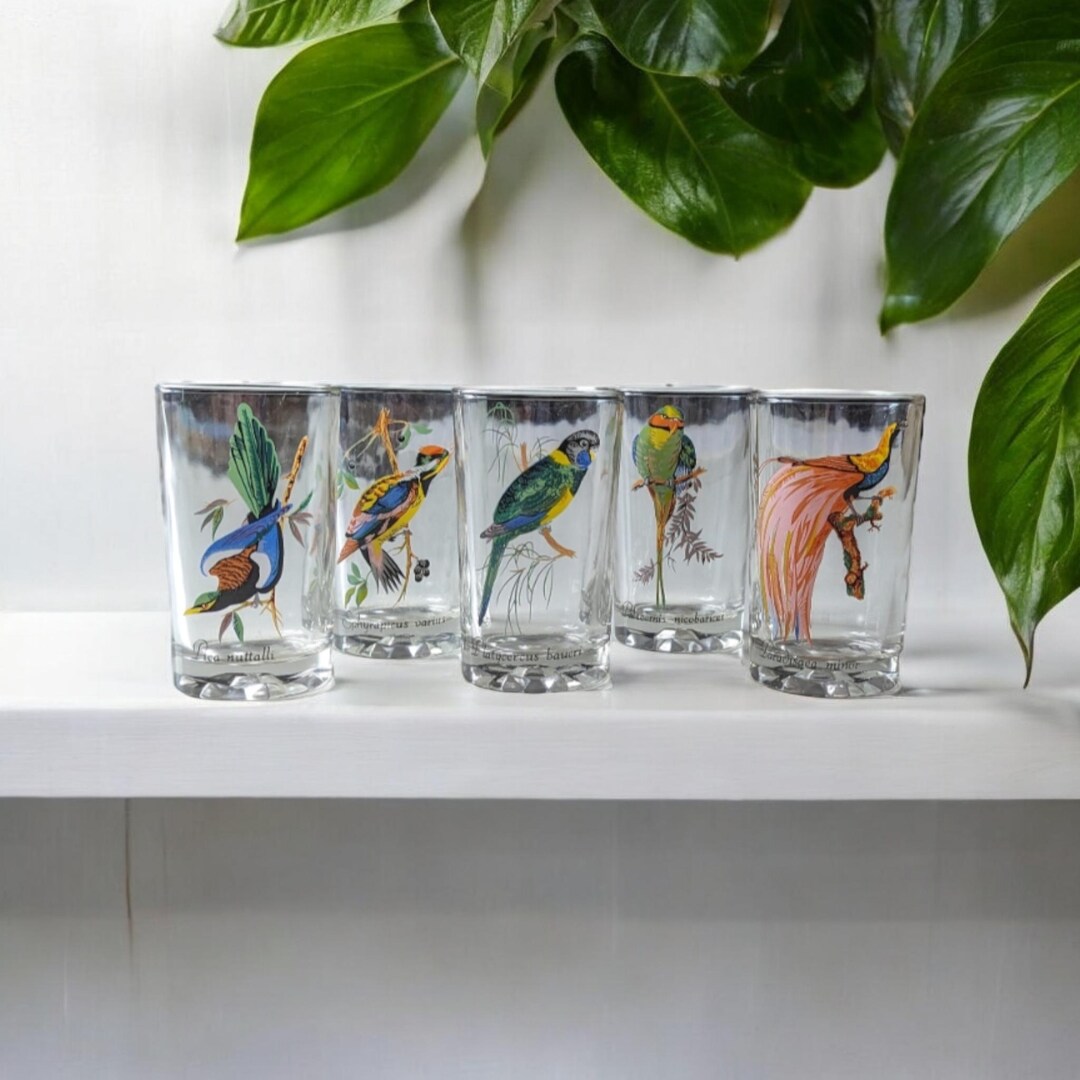 MCM Crystal Bird Glasses / Set of 5 / Vintage Drinking Glasses With ...
