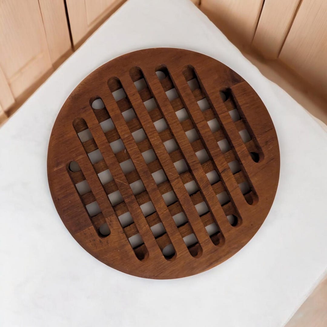 Midcentury Danish Circular Trivet / Wooden Farmhouse Kitchen Decor ...