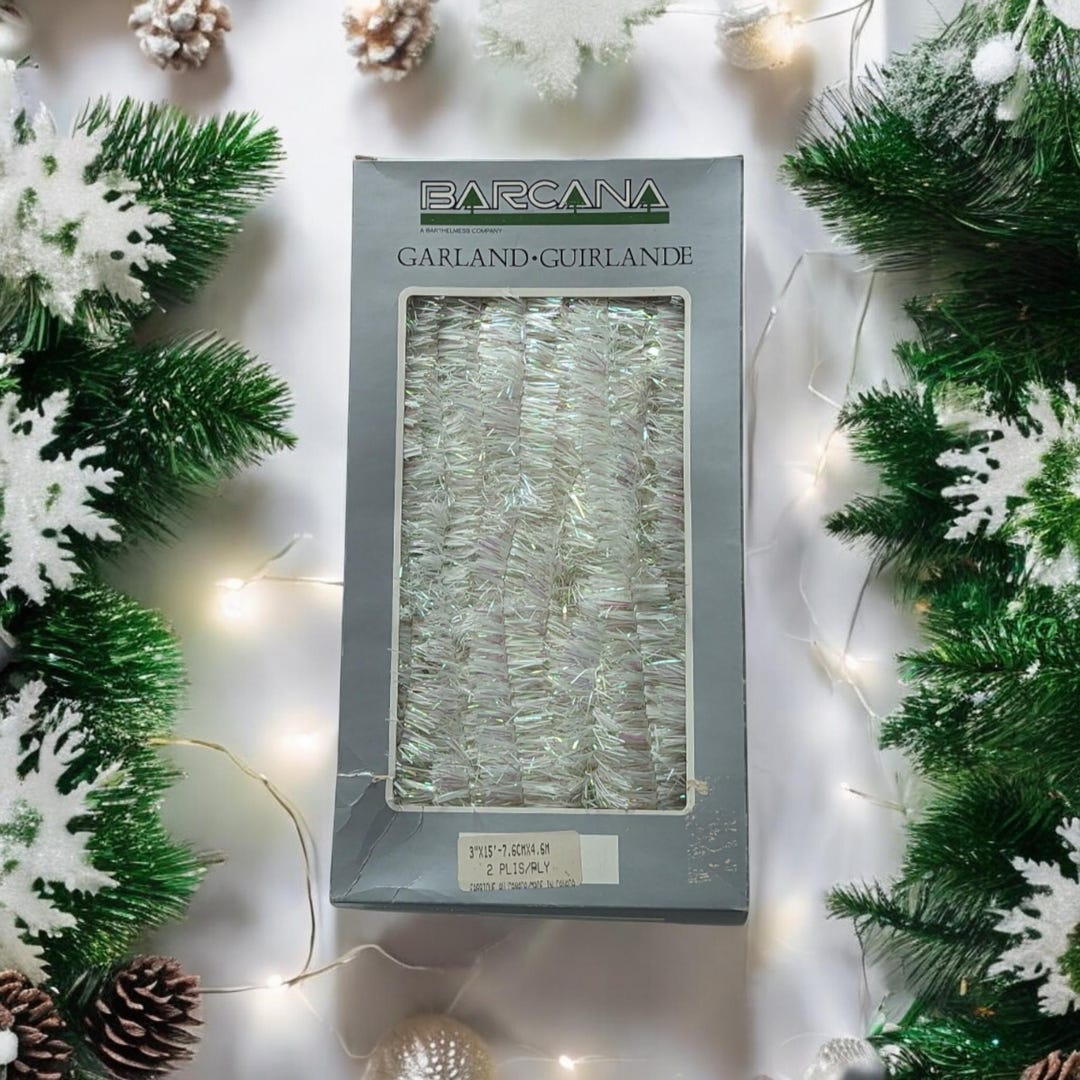 Vintage Christmas Tree Garland / White With Green / Barcana / Vintage ...