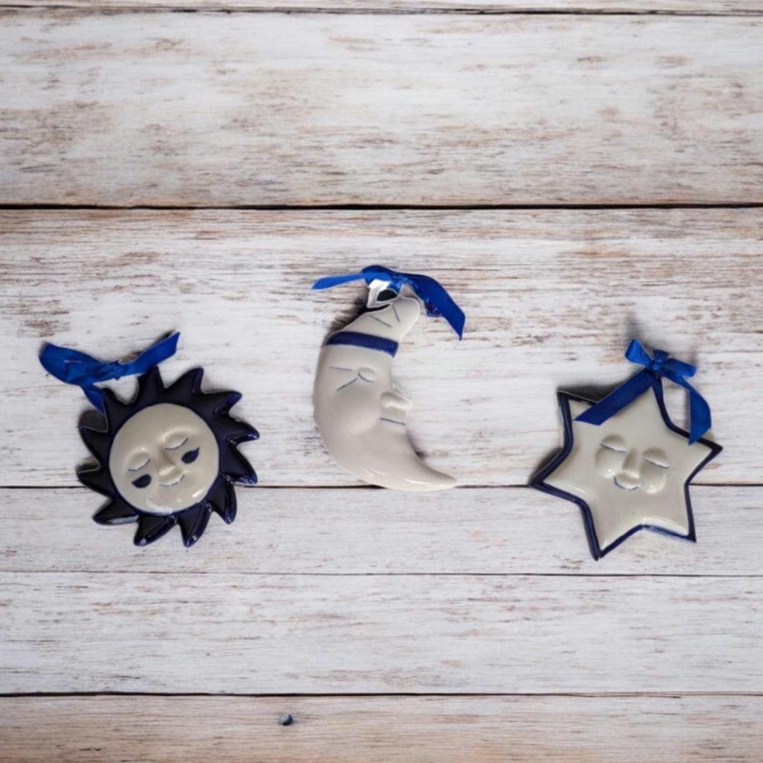 90s Vintage Celestial Pendants Sun Moon Star / Hanging Ceramic Deco ...