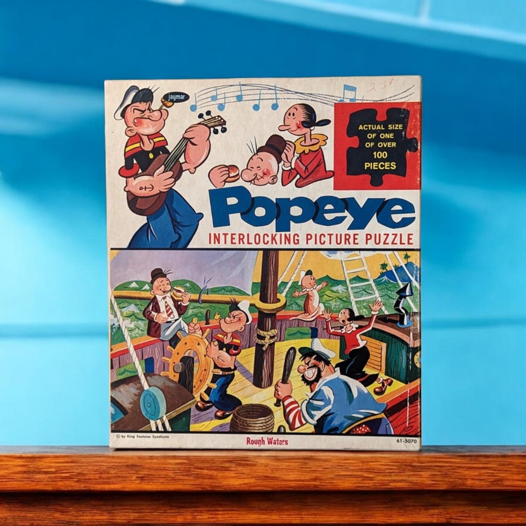 1960's Vintage Popeye "rough Waters" Jaymar 2 in 1 Interlocking Jigsaw ...