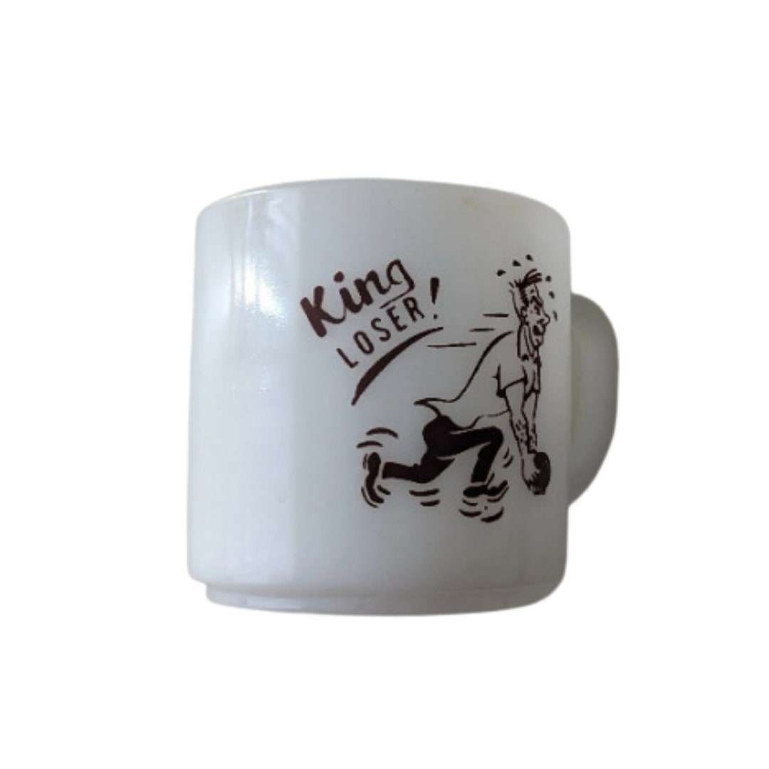 Vintage Federal Glass Bowling Milk Glass Mug / King Loser / Bowling Mug ...