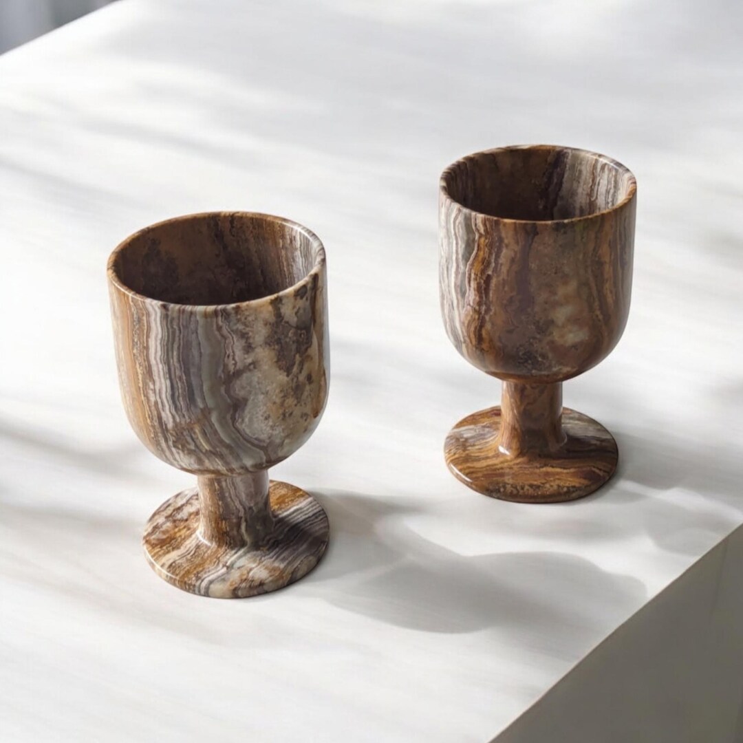 Marble Stone Goblet Set / 5 Inches Tall / Set of 2 / Natural Stone ...