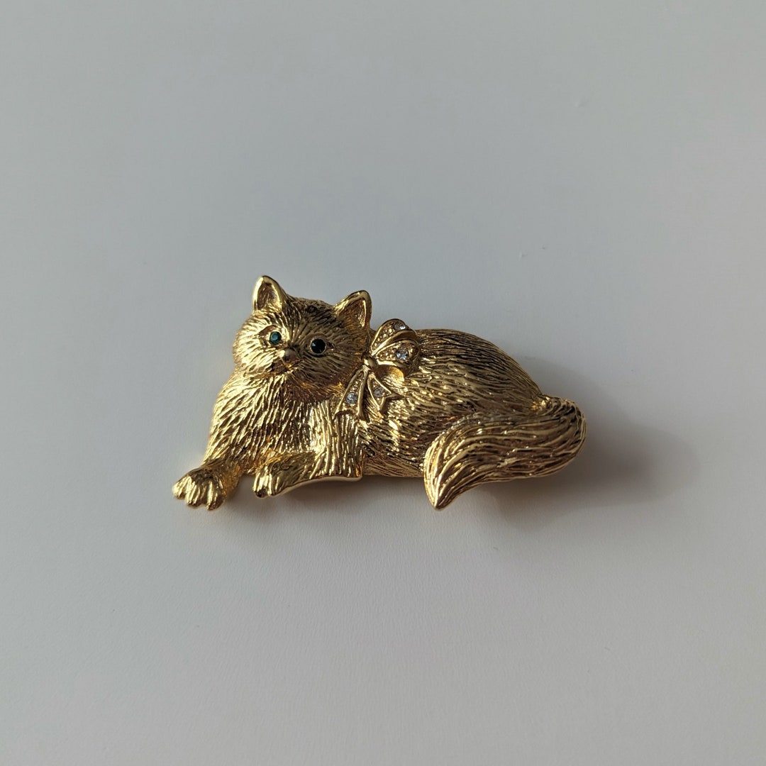 Vintage Cat Brooch / Cat Pin / Gold Tone Cat Pin / Vintage - Etsy