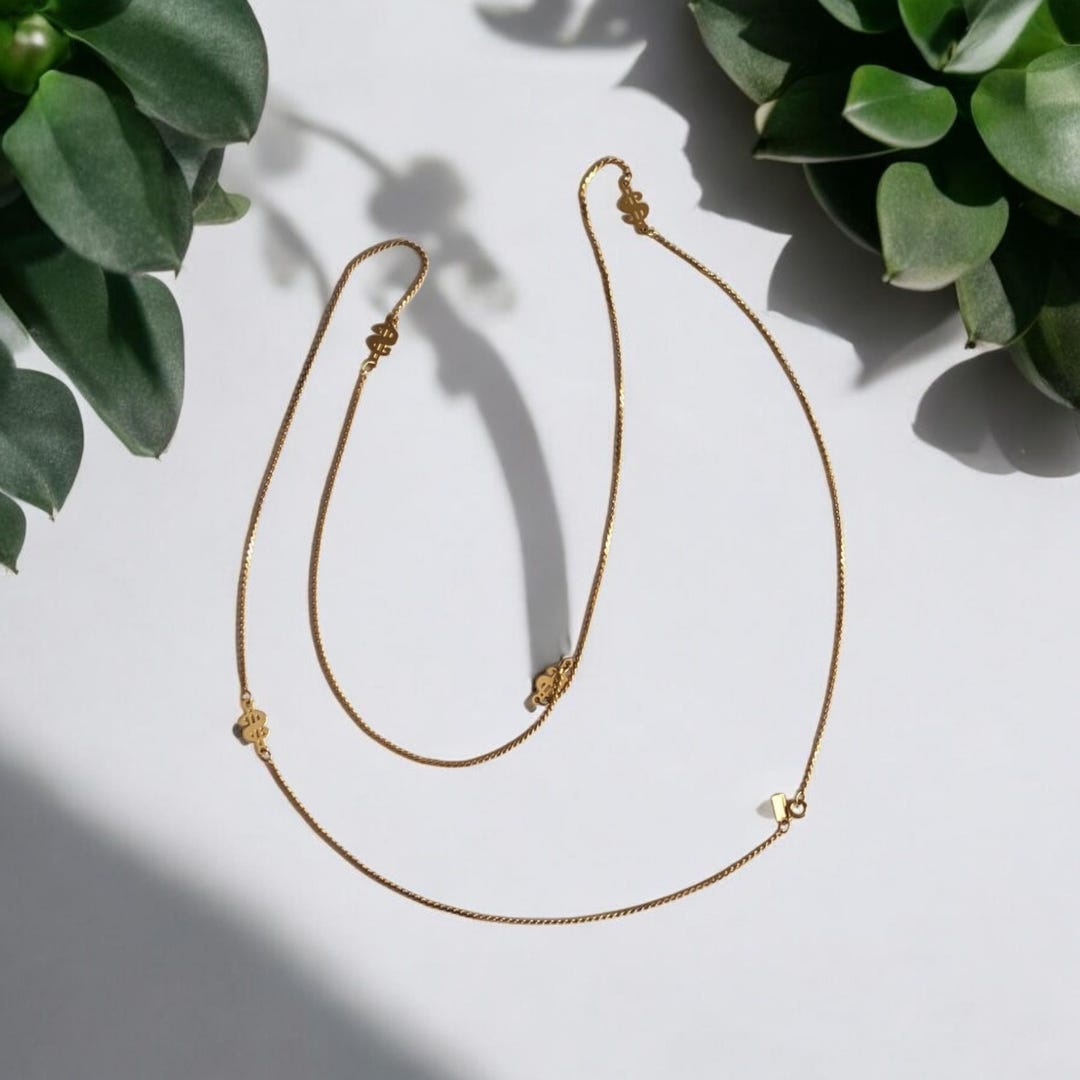 Y2K Celebrity NY Chain/ Gold Tone Necklace Long With Dollar Signs ...