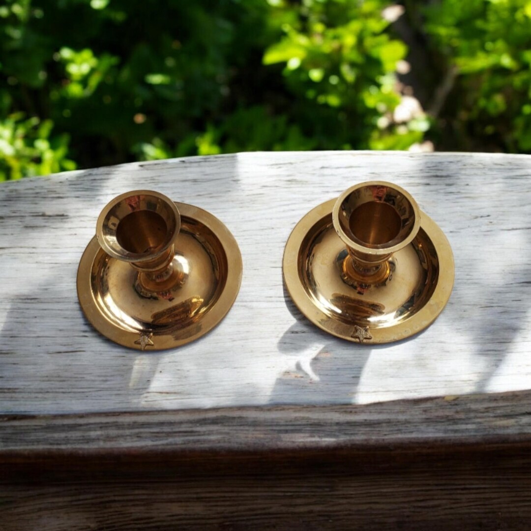 Brass Candle Holders With Masonic Order of the Eastern Star Detail ...