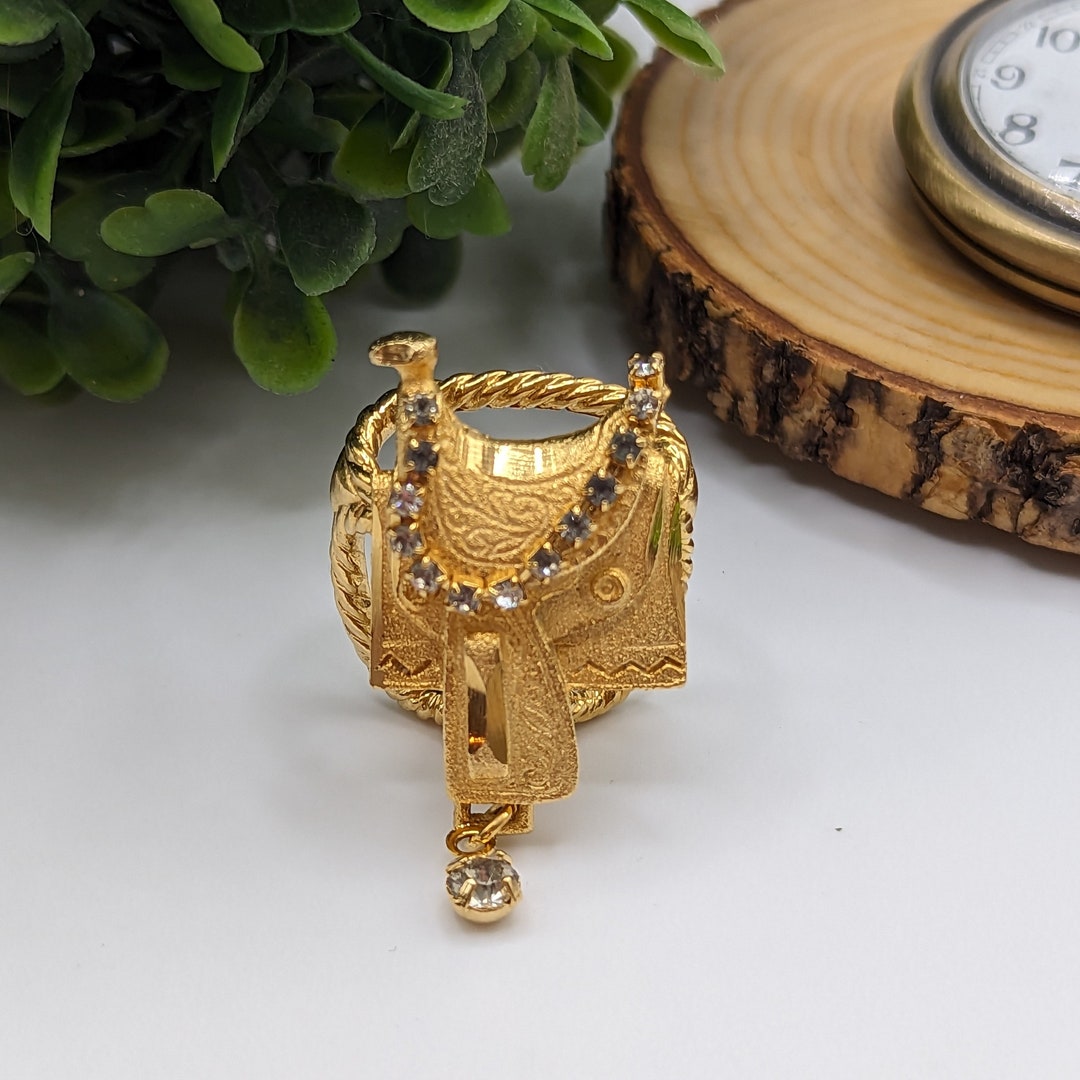 Western Scarf Slide Clip Western Saddle With Rhinestones Gold Tone ...