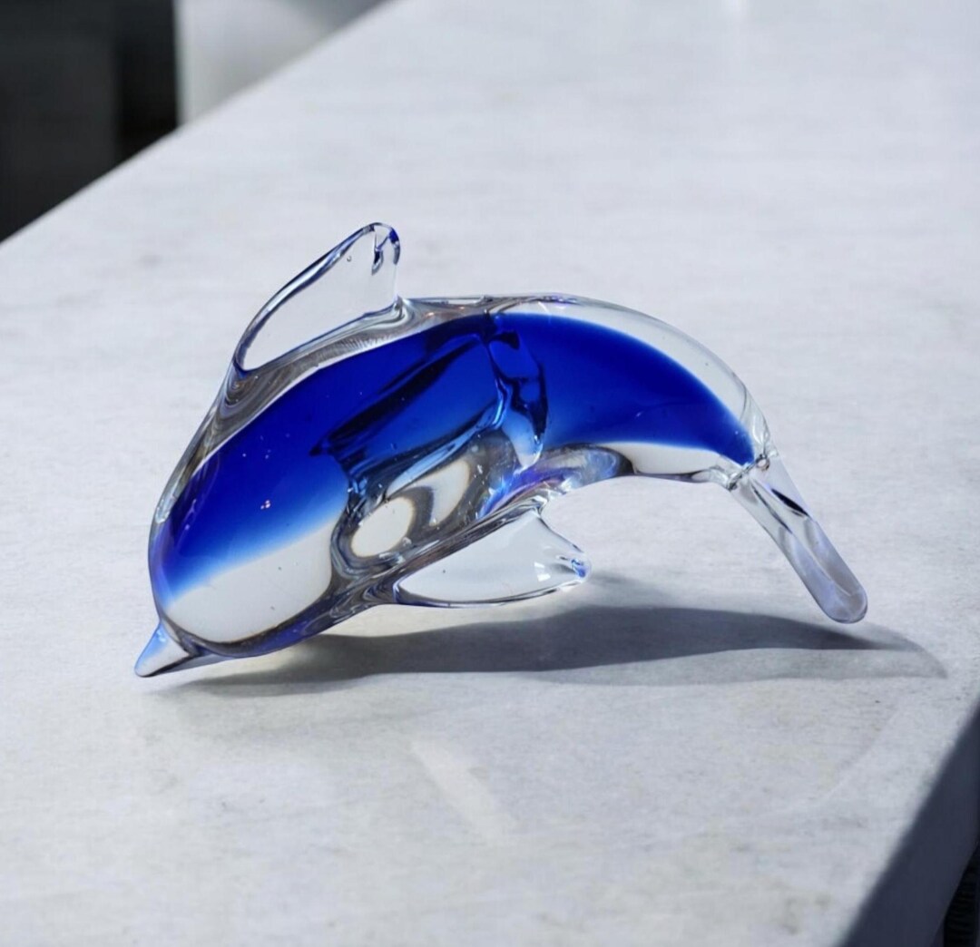 Blue Crystal Dolphin / Vintage Art Glass / Blue Crystal Dolphin / - Etsy