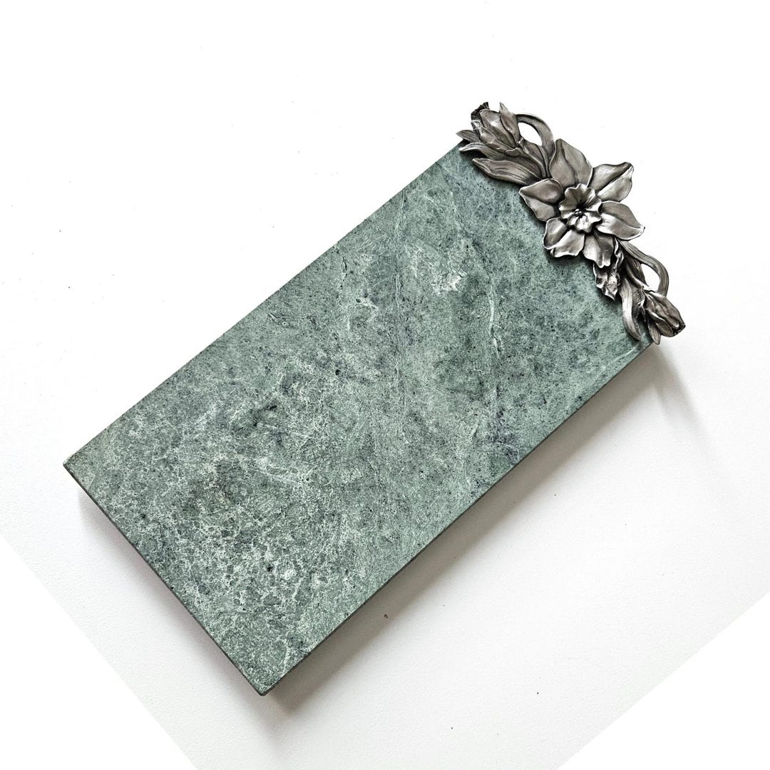 1991 Seagull Pewter Green Marble / Stone Charcuterie Cheese Serving ...