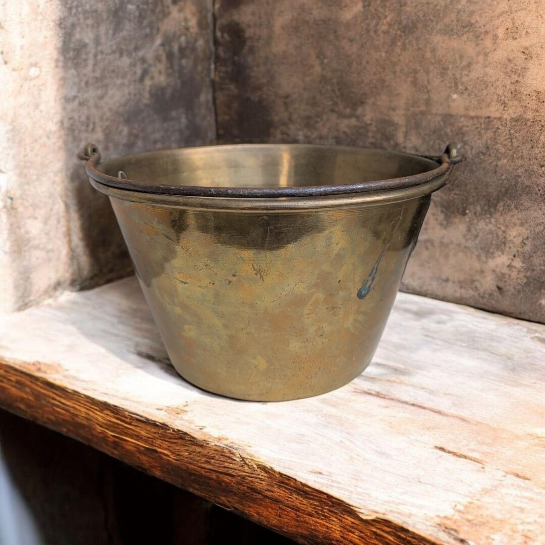 Vintage Brass Bucket Planter/ Brass Bucket With Handle / Large Brass ...