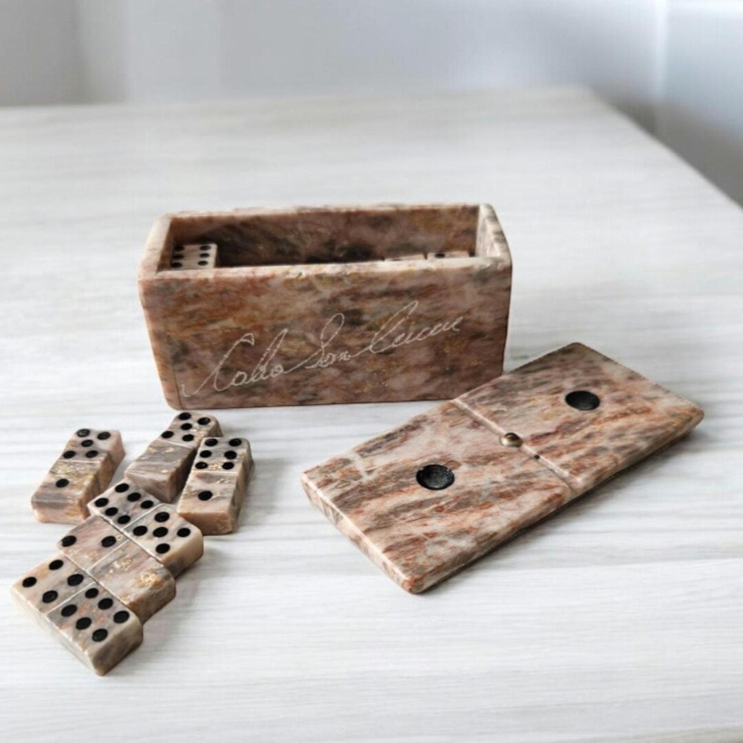 28 Piece Pink Marble Mini Dominoes and Holding Box / Marble Domino ...