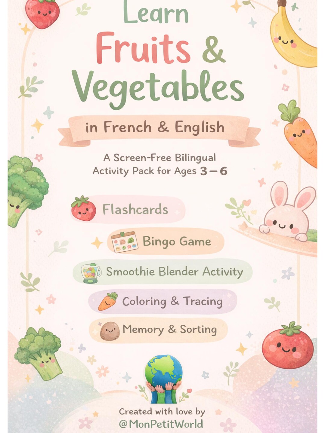 French Fruits & Vegetables Printable | Bilingual Activity Pack for Kids ...