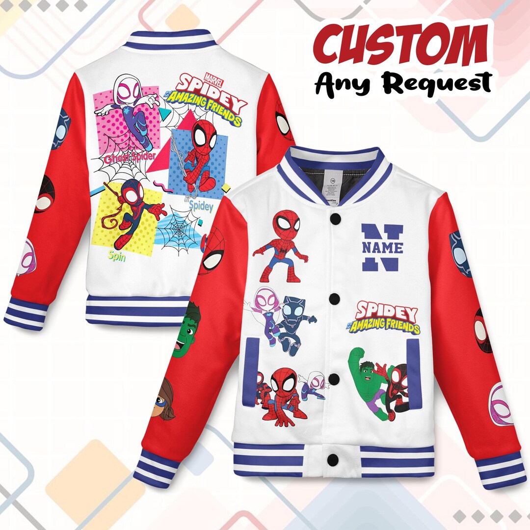 Personalized Spidey and Friends Kids Varsity Jacket: Birthday Gift - Etsy