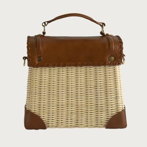 Wicker & Leather Handbag - Handmade Boho Purse | Chic Woven Tote | Gift ...