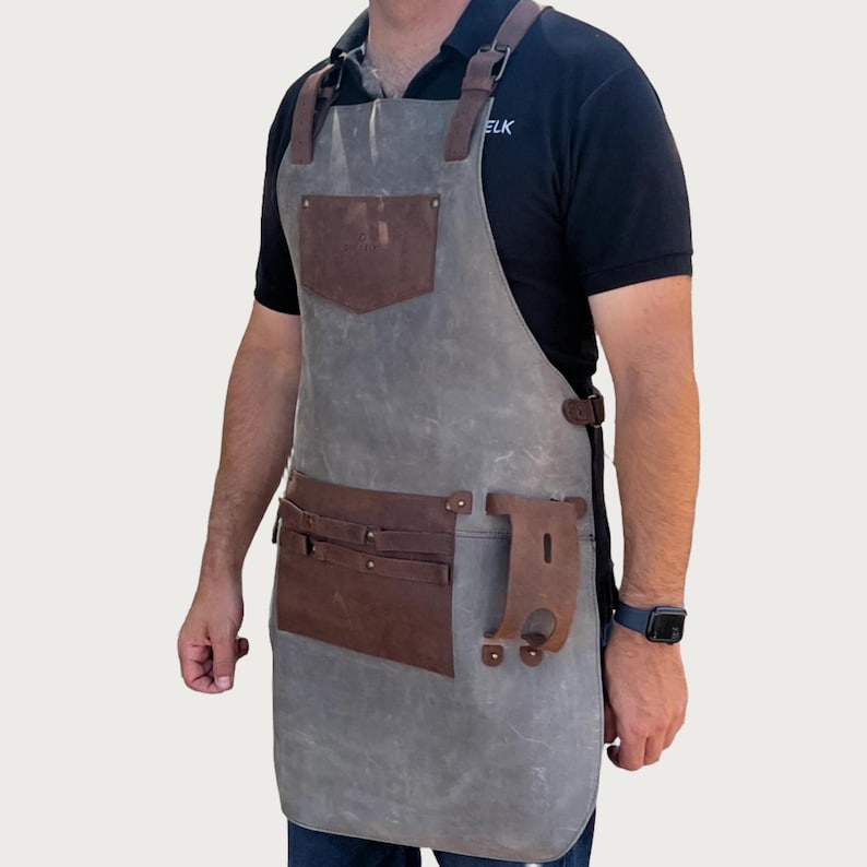 OAK & ELK Leather Apron: BBQ, Welding, Artist Apron With Beer Pocket - Etsy