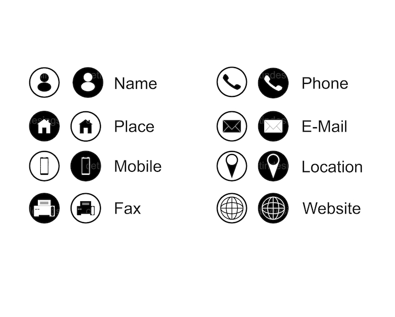 Business Card Icons Vector Esp Name, Place, Mobile, Phone, E-mail ...
