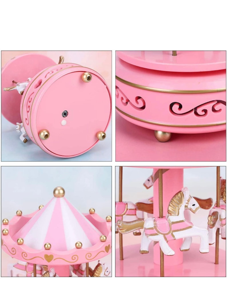 Carousel Music Box Easy Twist, Pink 4 Horse Classic Decor Fall Asleep ...