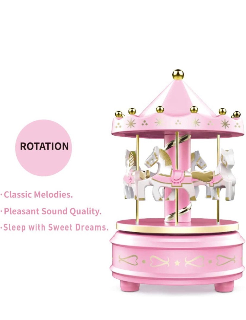 Carousel Music Box Easy Twist, Pink 4 Horse Classic Decor Fall Asleep ...