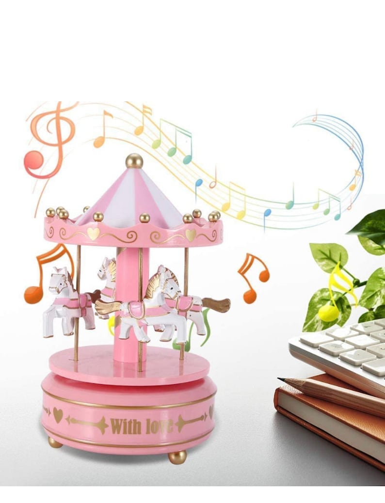 Carousel Music Box Easy Twist, Pink 4 Horse Classic Decor Fall Asleep ...