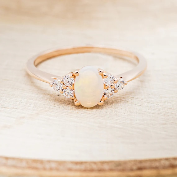Designer White Opal Engagement & Wedding Ring With Moissanite - Etsy