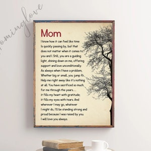 Vintage Book Page Print, Thank You Mom Poem Print, Love You Mom Poster ...