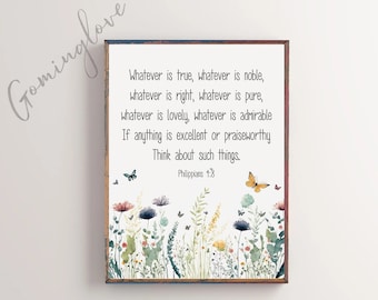Philippians 4 8 Whatever is True Noble Lovely Sign Bible Verse - Etsy