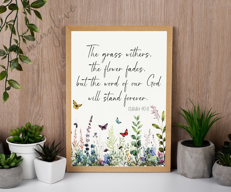 Christian Floral Wall Art the Grass Withers Bible Verse - Etsy