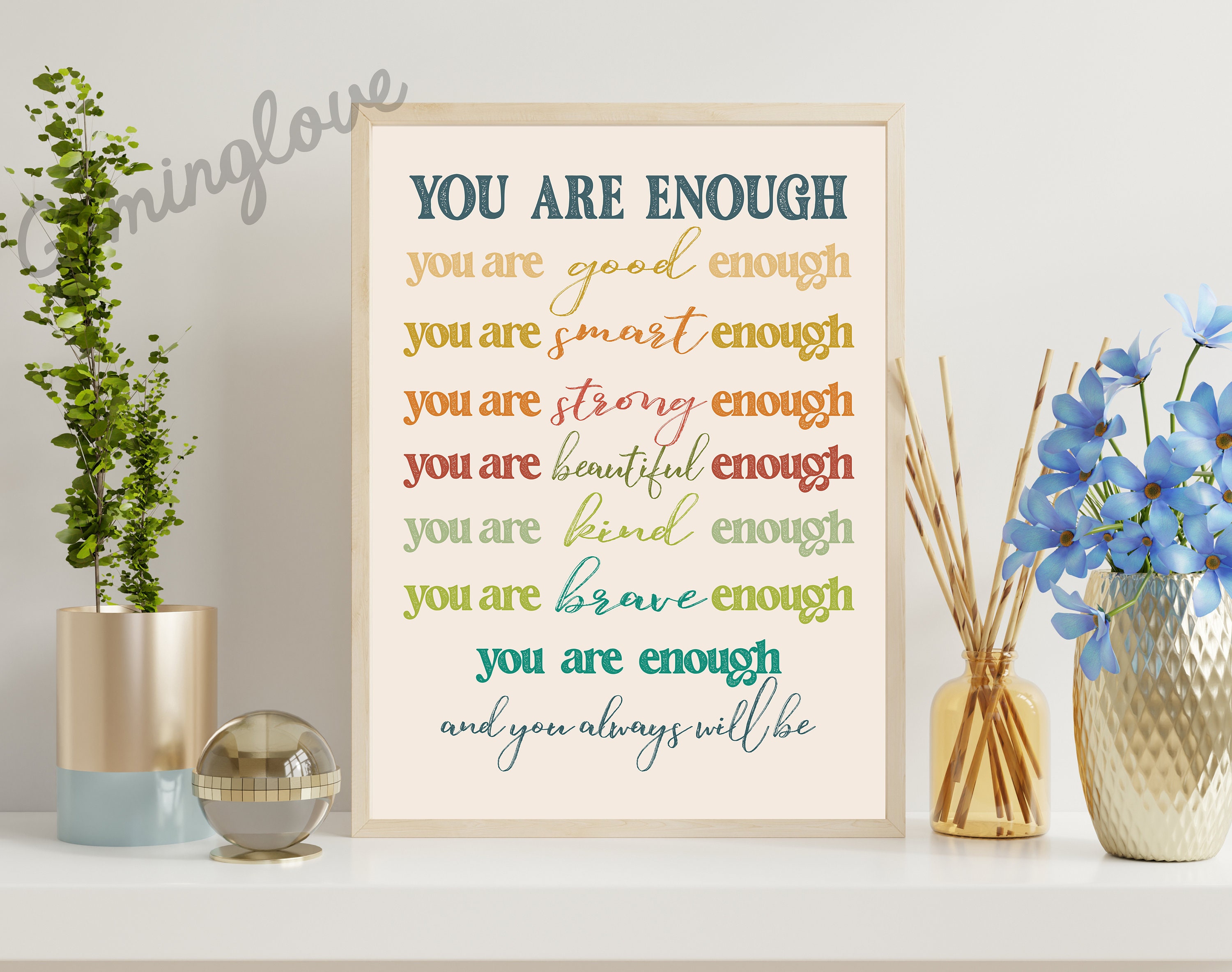 You Are Enough Printable, Inspiration Sayings, Retro Positive Prints ...