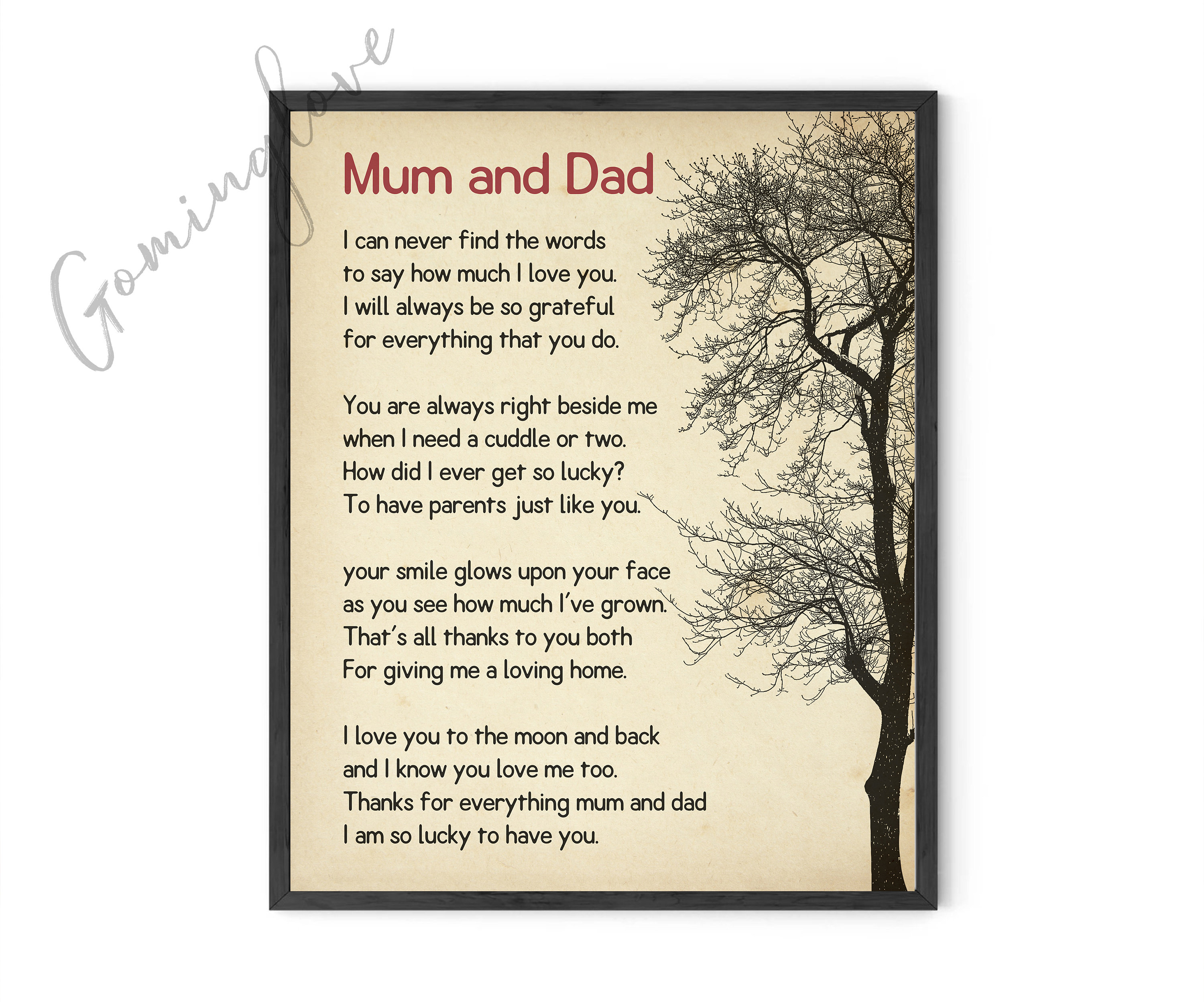 Mum and Dad Poem Print, Gift Mum and Dad, Gift for Parents, Thank You ...