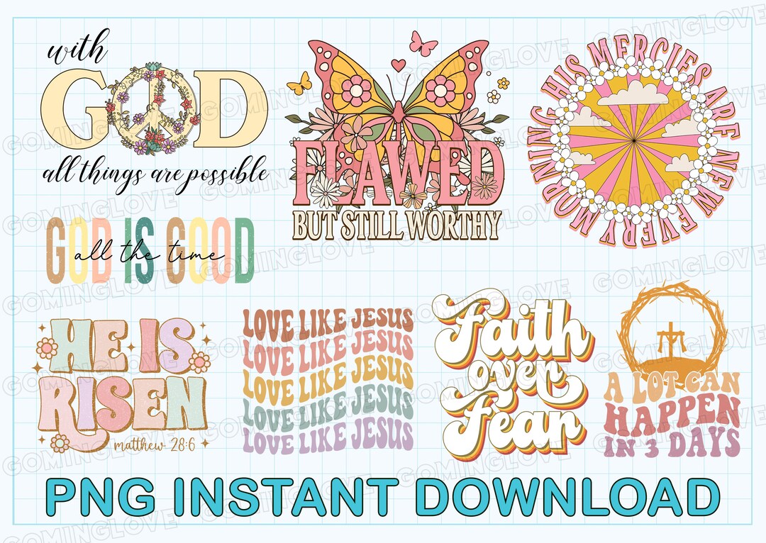 Retro Christian Png Bundle, Christian Png, God is Good, Love Like Jesus ...