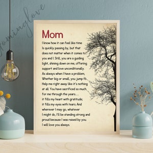 Vintage Book Page Print, Thank You Mom Poem Print, Love You Mom Poster ...