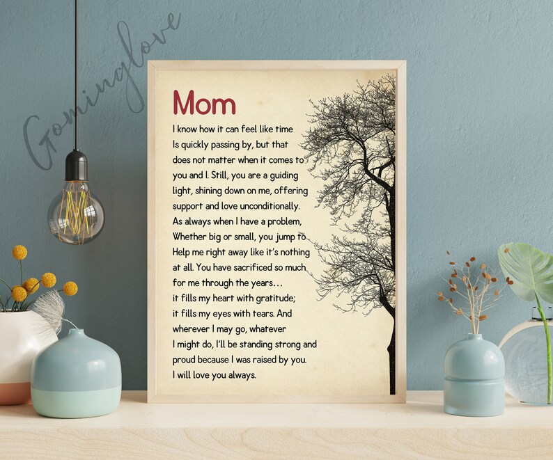 Vintage Book Page Print, Thank You Mom Poem Print, Love You Mom Poster ...