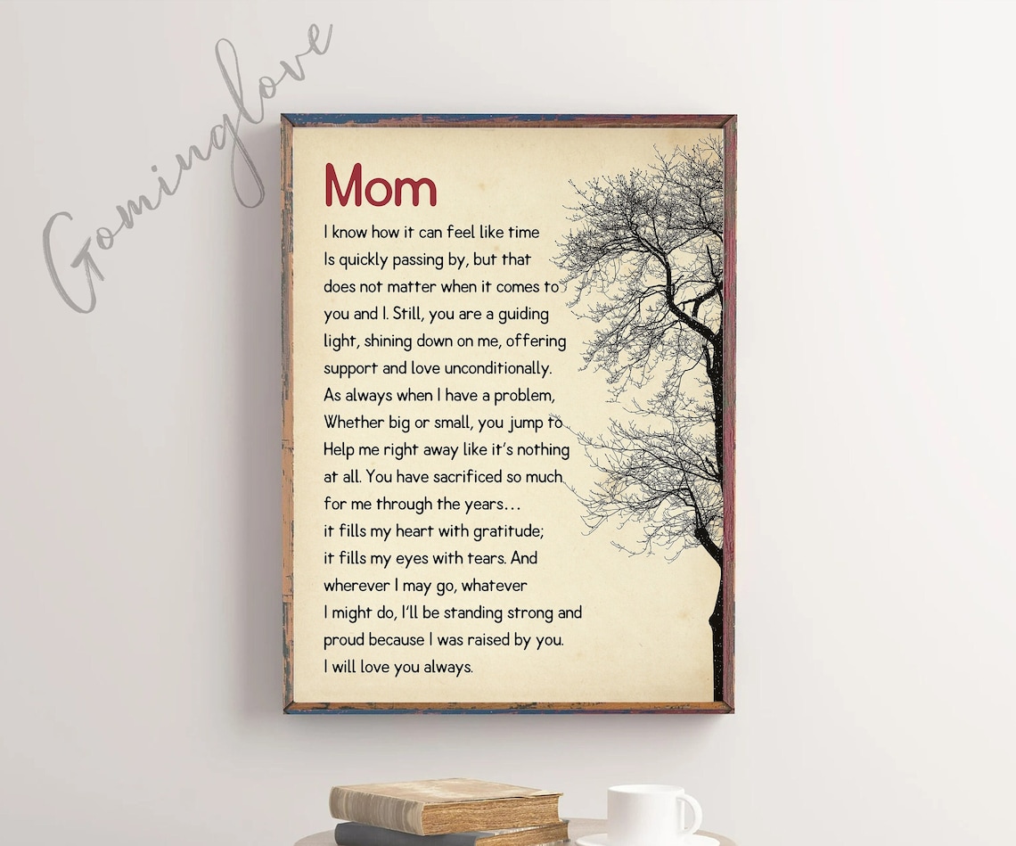 Vintage Book Page Print, Thank You Mom Poem Print, Love You Mom Poster ...