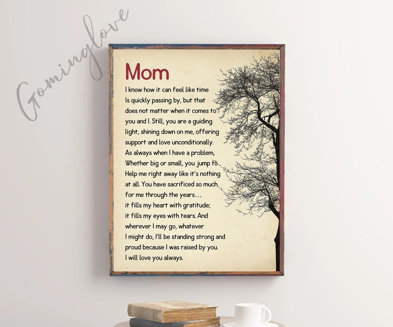 Vintage Book Page Print, Thank You Mom Poem Print, Love You Mom Poster ...