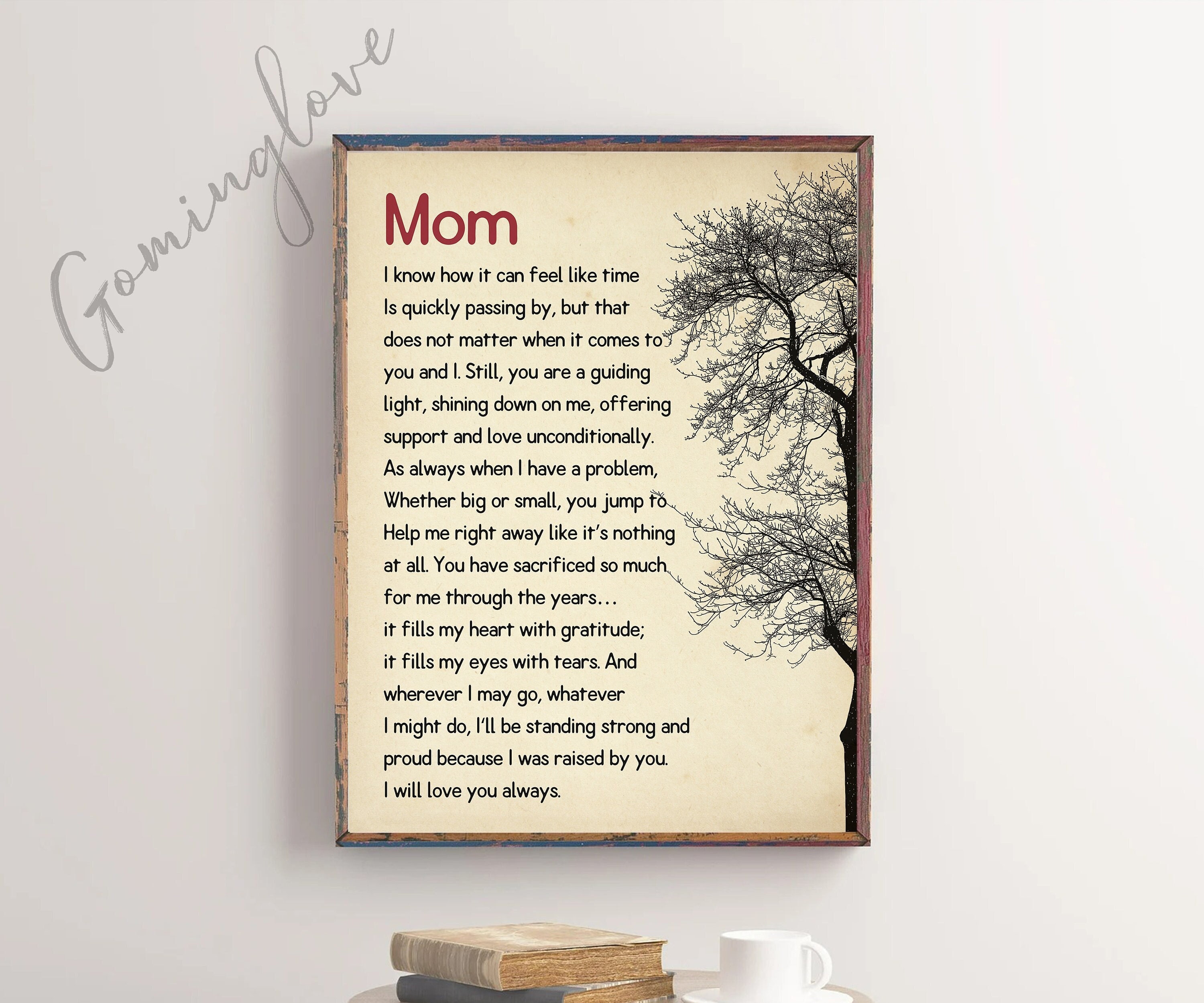 Vintage Book Page Print, Thank You Mom Poem Print, Love You Mom Poster ...