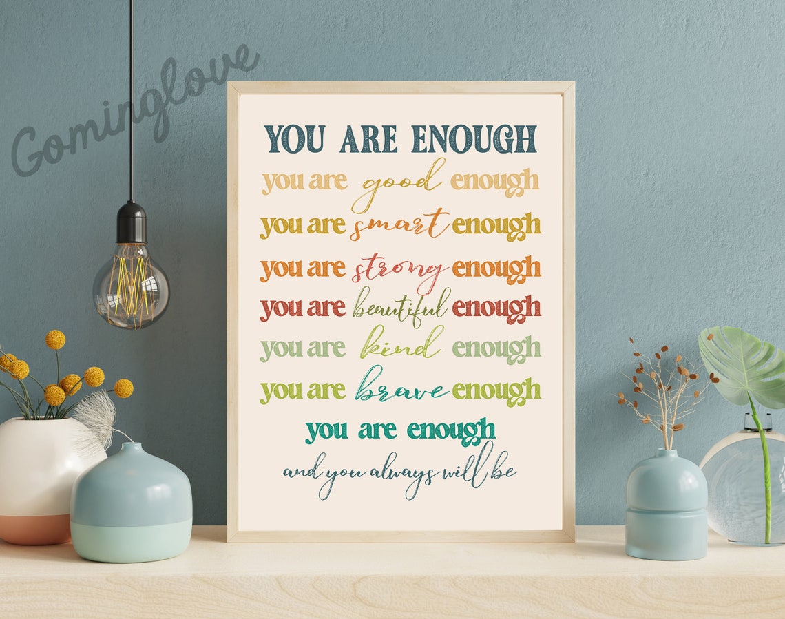 You Are Enough Printable Inspiration Sayings Retro Positive - Etsy