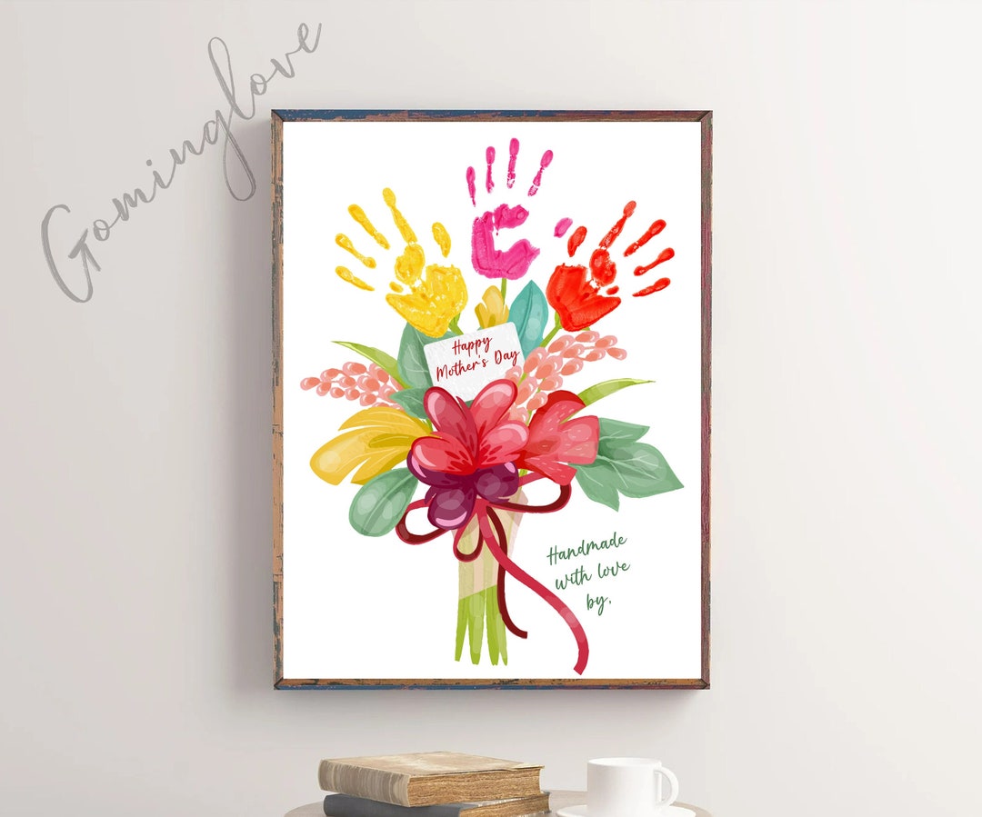 Mothers Day Art Print, Handprint Floral Bouquet, Moms Garden Handprint ...