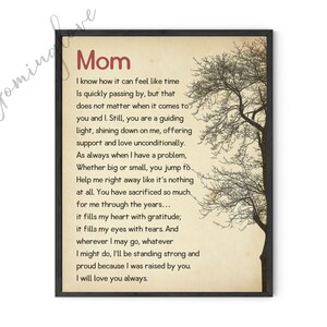 Vintage Book Page Print, Thank You Mom Poem Print, Love You Mom Poster ...