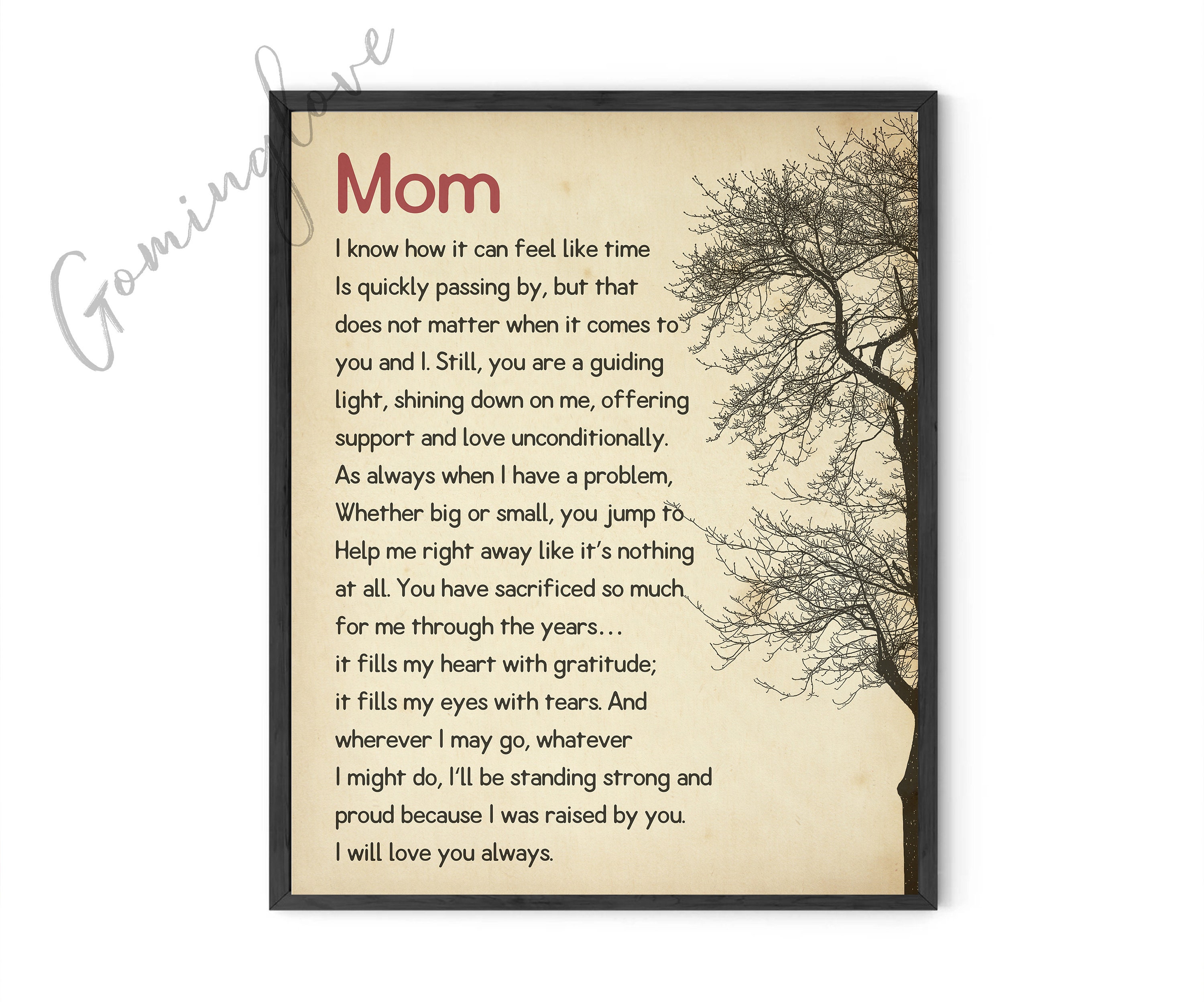 Vintage Book Page Print, Thank You Mom Poem Print, Love You Mom Poster ...
