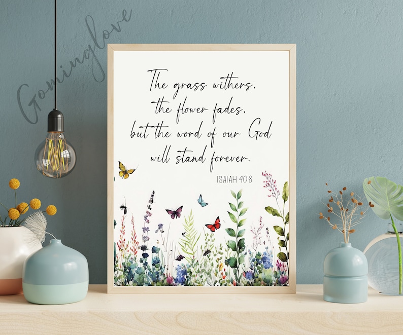 Christian Floral Wall Art the Grass Withers Bible Verse - Etsy