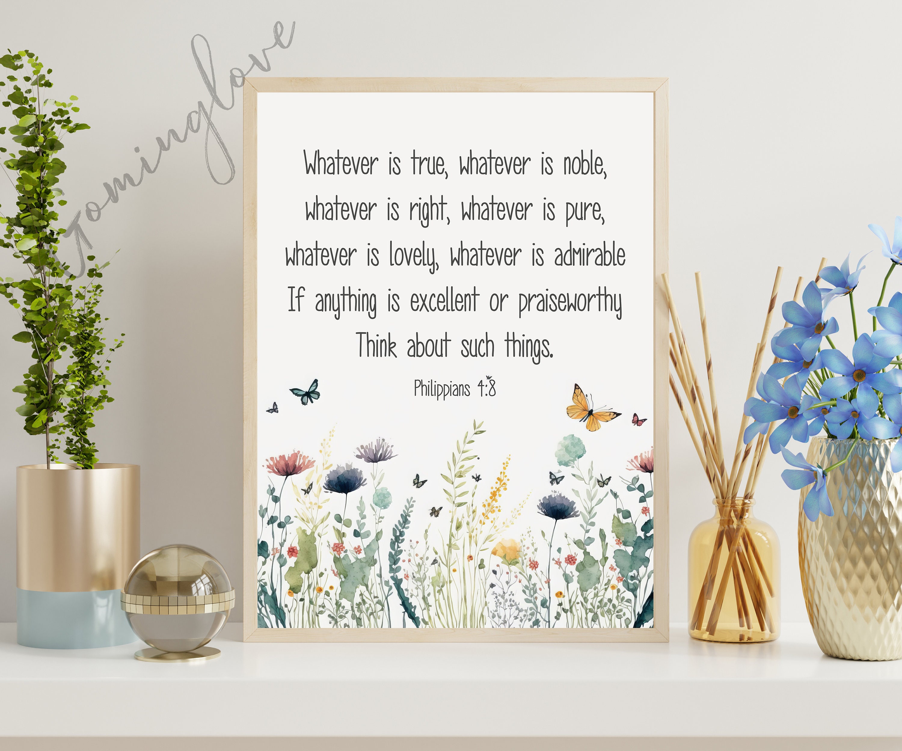 Whatever is True, Watercolor Floral Scripture Poster, Philippians 4:8 ...