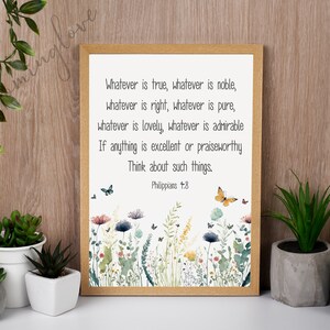 Whatever is True, Watercolor Floral Scripture Poster, Philippians 4:8 ...