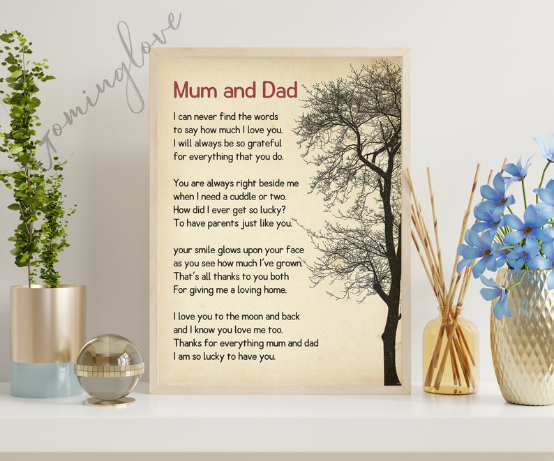 Mum and Dad Poem Print, Gift Mum and Dad, Gift for Parents, Thank You ...