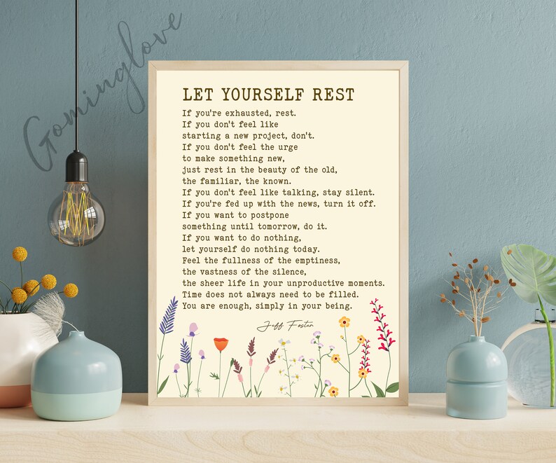 Let Yourself Rest Poem Print, Jeff Foster Quote Print, Wildflowers Art ...