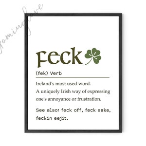 Feck Definition Print, St Patrick's Day Decor, Irish Definitions, Funny ...