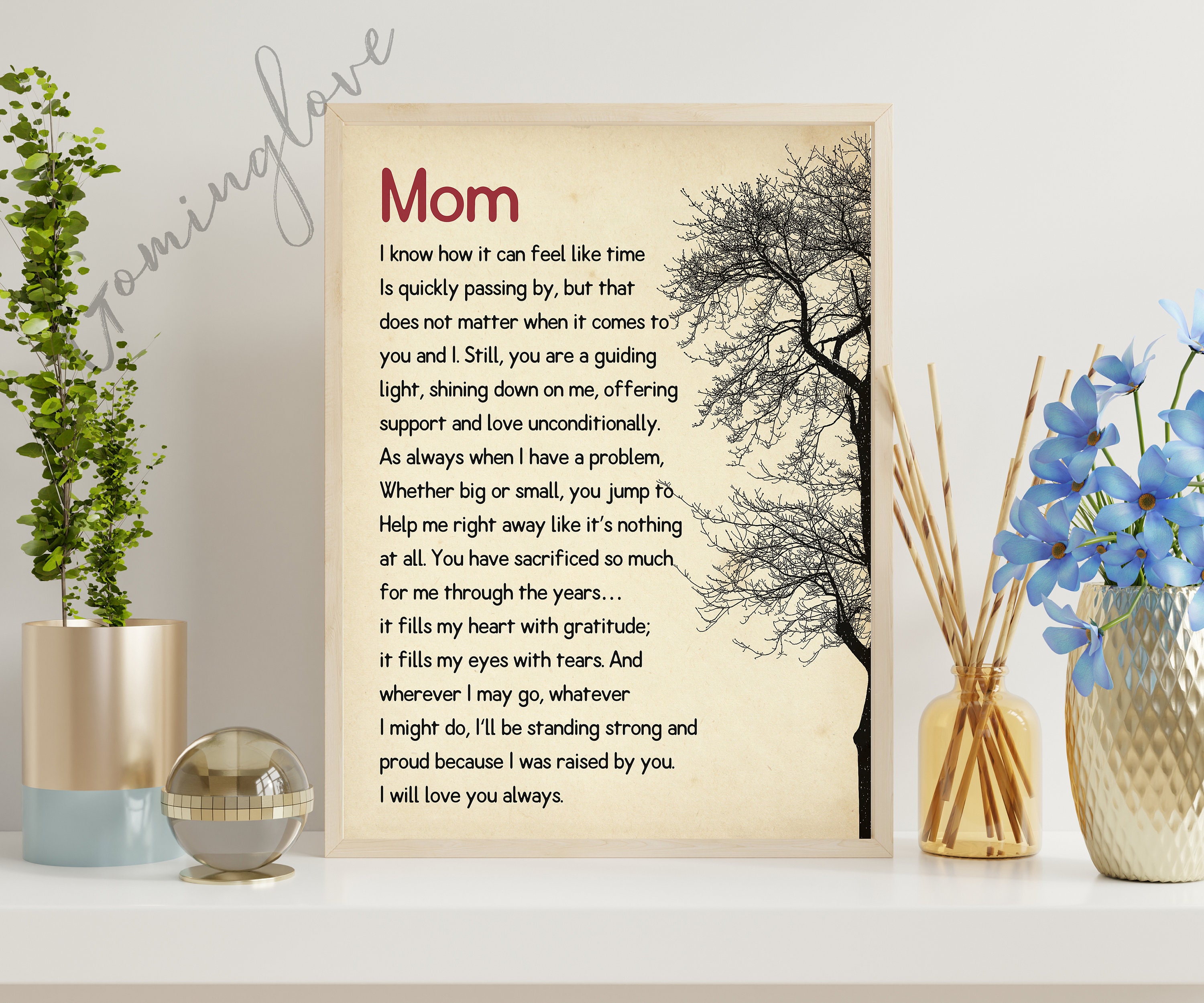 Vintage Book Page Print, Thank You Mom Poem Print, Love You Mom Poster ...